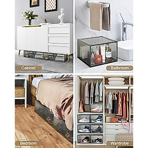 EOENVIVS Shoe Storage Boxes Large Shoe Boxes Fit Size 13, 6 Pack Clear Plastic Shoe Organizer with Stackable Design and Magnetic Door, Space Saving Shoe Containers for Boots and Sneakers, Grey