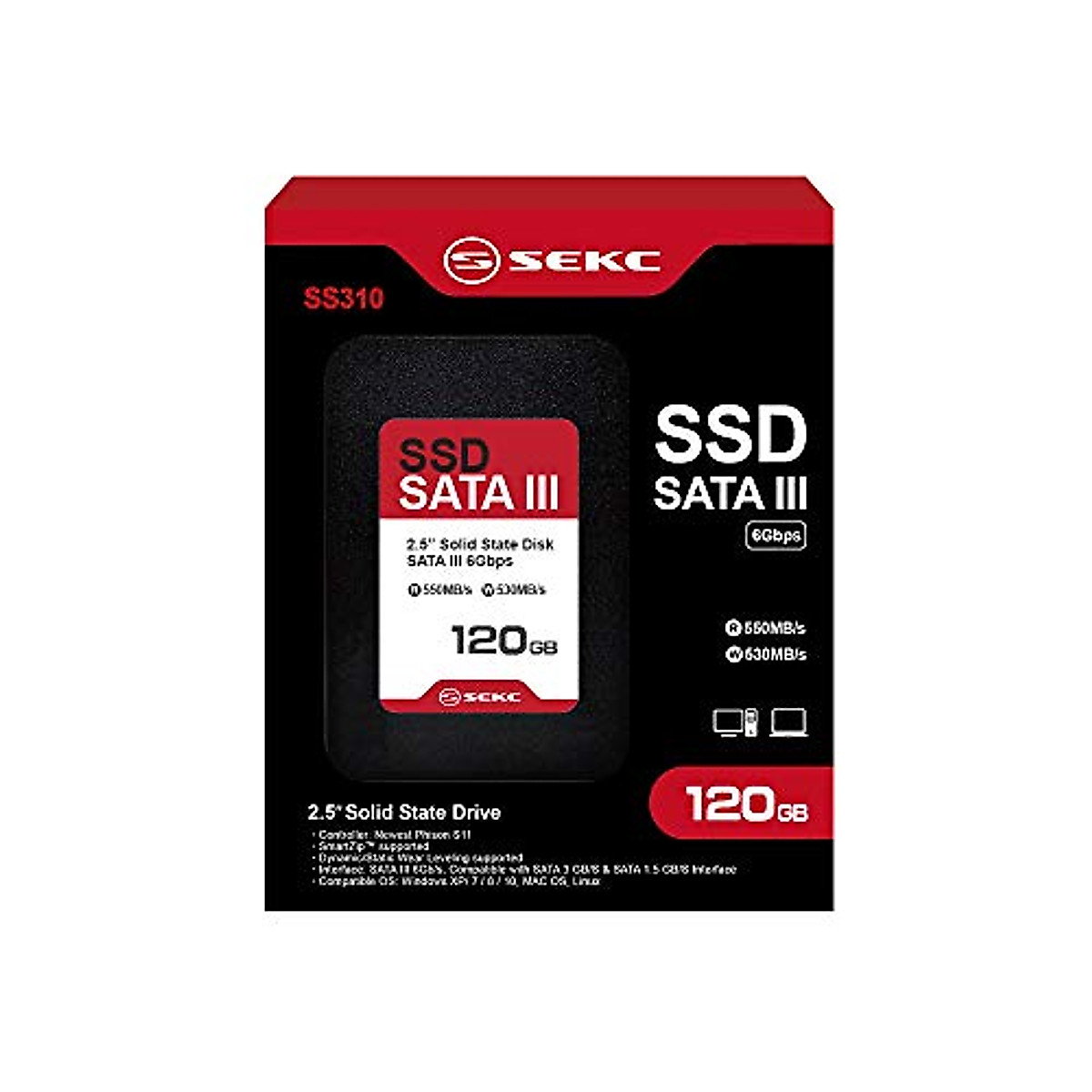 SEKC 120GB SSD SATA III 6 Gb/s, Up to 550/530 MB/s Read/Write Speed, Internal 2.5" 7mm (SS310120G)