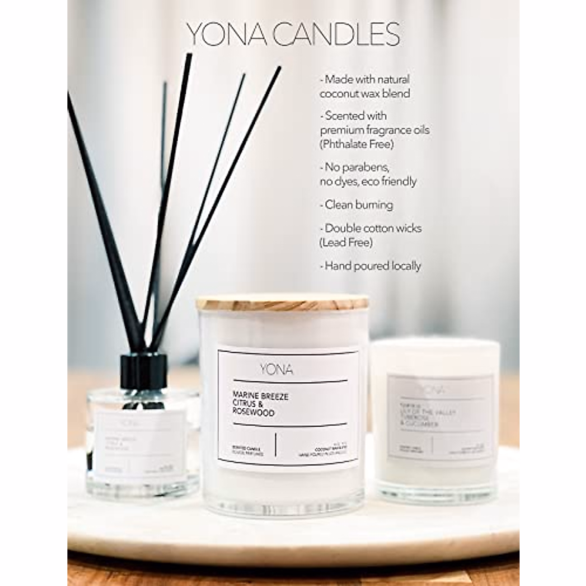 Persimmon, Bergamot & Sandalwood scented candle (7oz./200g.) Made with coconut wax blend, highly scented. Medium size candle with two wicks. Handmade in Los Angeles, CA.