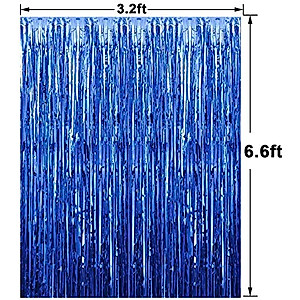 FECEDY 2pcs 3ft x 8.3ft Navy Blue Metallic Tinsel Foil Fringe Curtains Photo Booth Props for Birthday Wedding Engagement Bridal Shower Baby Shower Bachelorette Holiday Celebration Party Decorations