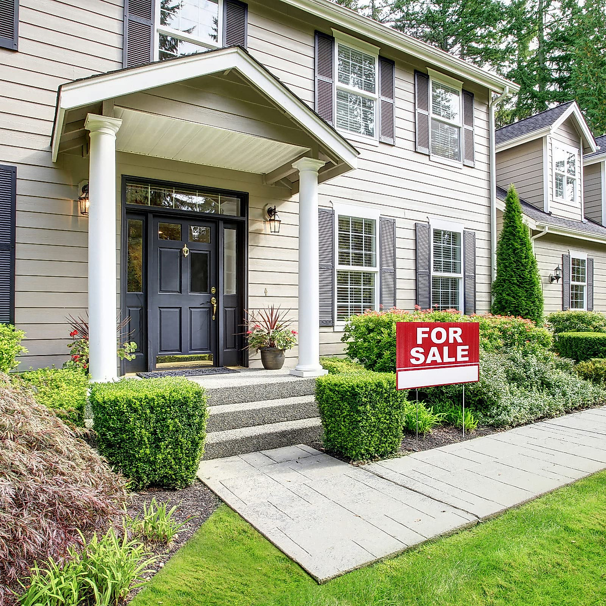 3 Pack 12 x 16 Inch for Sale Signs with Stake Real Estate Sale Sign Posts Corrugated Plastic Red White Double Sided with Directional Arrow for Real Estate Agents Supplies