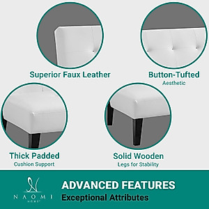 Naomi Home White Faux Leather Convertible Futon Sofa Bed, Button Tufted, 3 Positions, Small Couch Bed with Wooden Legs, 58 lbs, 500 lbs Capacity