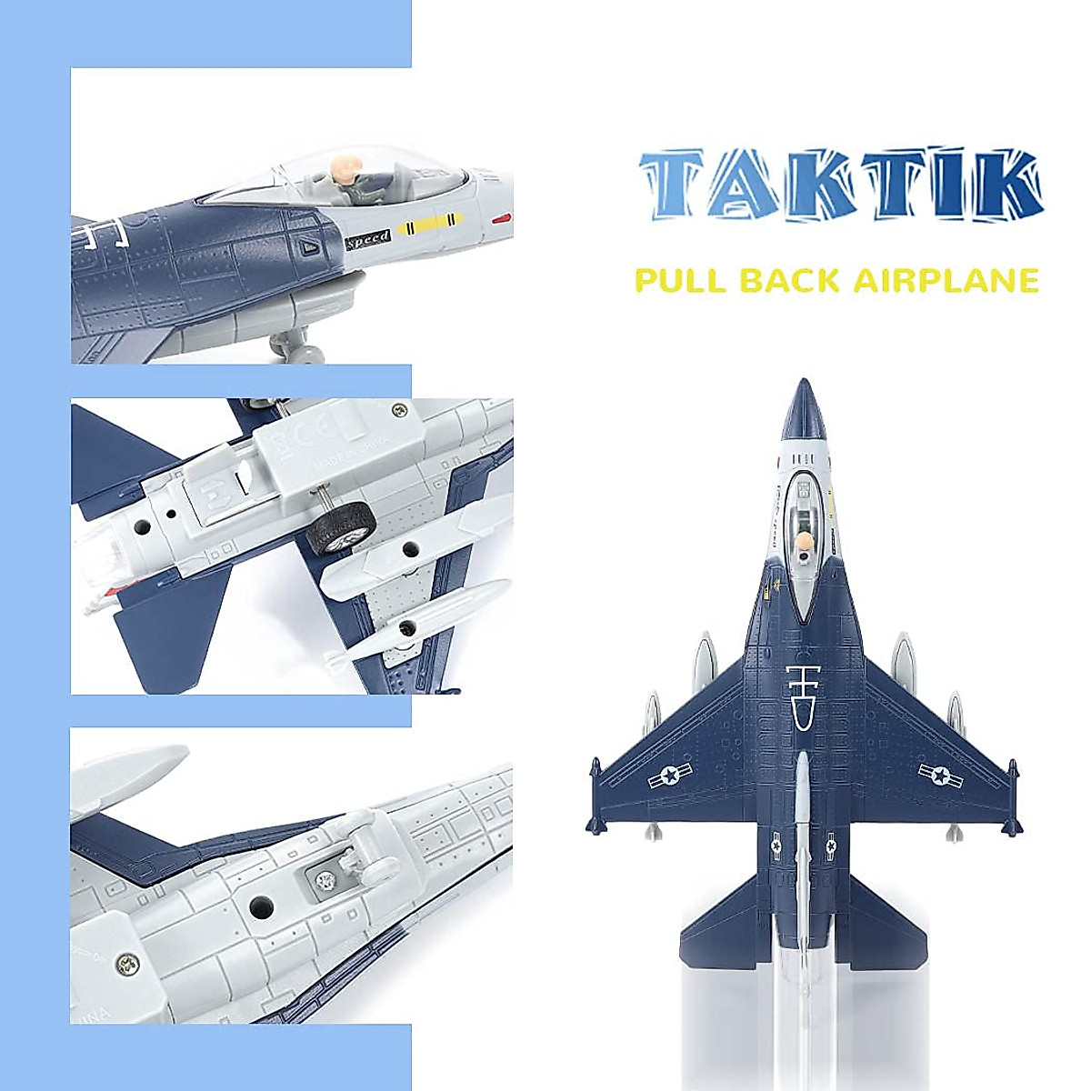 Taktik Pullback Fighter Jet Toy Diecast Airplanes Model Kits Military Model Airplane Toy for Boys and Girl (Dark Blue)