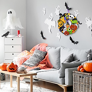Winlyn 12 Sets Halloween Wreath Decorations Foam Halloween Wreath Signs Craft Kits Pumpkins Jack-O`-Lantern Owl Ghost Witch Bats Monster Stickers for Kids Art Gift Favors Trick-Or-Treaters Front Door