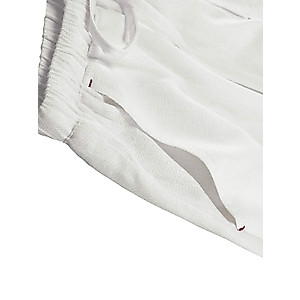 ThCreasa Mens Casual Elastic Waist Drawstring Pants Cotton Linen Baggy Lounge Pants Beach Trousers with Pockets White L