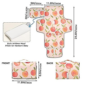 Peaches Pink Portable Baby Changing Pad Diaper Changing Table Pad Foldable Travel Changing Station with Built-in Pillow for Newborn Essentials Baby