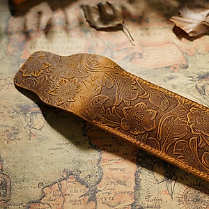 Q1T5 Handmade Genuine Leather Pen Pouch, Vintage Pencil Carrying Sleeve Crazy Horse Leather Pen Protective Bag Carving Style Brown