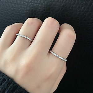 Rugewelry 1.5mm Women 925 Sterling Silver Anniversary Wedding Band Women Cubic Zirconia Half Eternity Stackable Engagement Ring Size 5-11