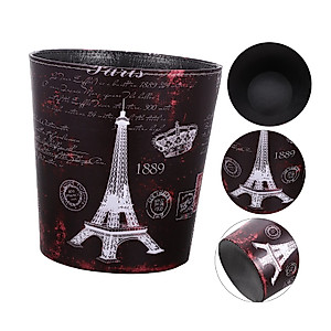 WHAMVOX Garbage Can Waste Paper Basket Metal Trash Can with Lid Decorative Trash Can Rubbish Bin 13 Gallon Trash Can Out The Office Decor Household Trash Can Eiffel Tower Desk Leather