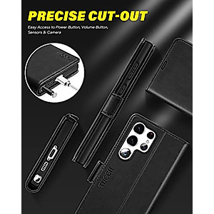 TUCCH Wallet Case for Galaxy S23 Ultra 5G, [TPU Shockproof Interior Case] Kickstand [RFID Blocking] Card Slot, Magnetic PU Leather Folio Cover Compatible with Galaxy S23 Ultra 5G 6.8-Inch 2023, Black