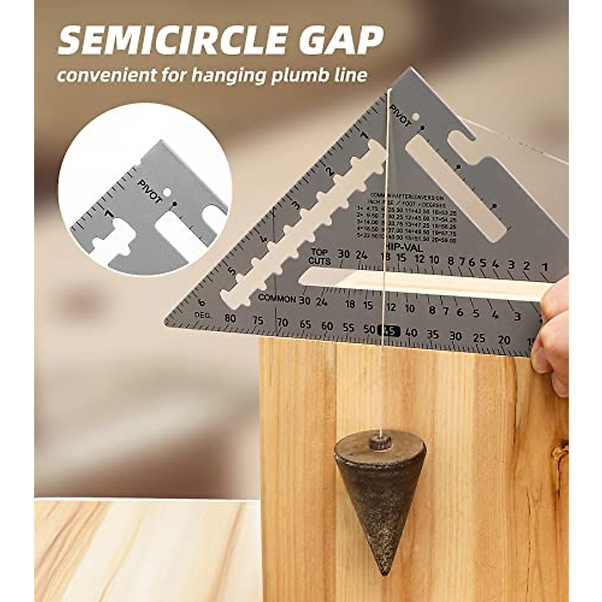 RONGPRO Multifunctional Rafter Square, 7 Inch Triangle Carpenter Square Metal Alloy, Rafter Square Layout Tool