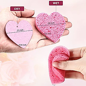 Nuenen 60 Pieces Facial Sponges with Container, Heart Shape Compressed Face Sponges Natural Cleaning Pads for Washing Face Cleaning Exfoliating Esthetician Makeup Removal(Pink)