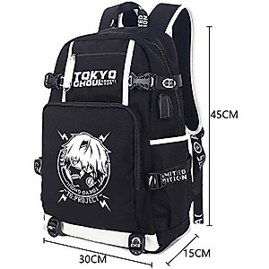 Roffatide Anime Tokyo Ghoul Laptop Backpack Printed Luminous Schoolbag Rucksack with USB Charging Port & Headphone Port Black