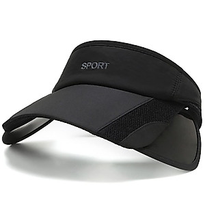Men Women Sun Protection Sports Visor Hats Summer Wide Brim Adjustable Golf Tennis (Black, One Size)