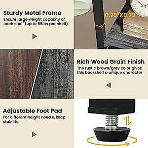 AOGLLATI 6-Tier Industrial Bookshelf, Bookcase with Cabinet and 2 Fabric Drawers, Adjustable Display Shelves with Metal Frame, Standing Storage Shelf for Living Room Bedroom Kitchen Home Office