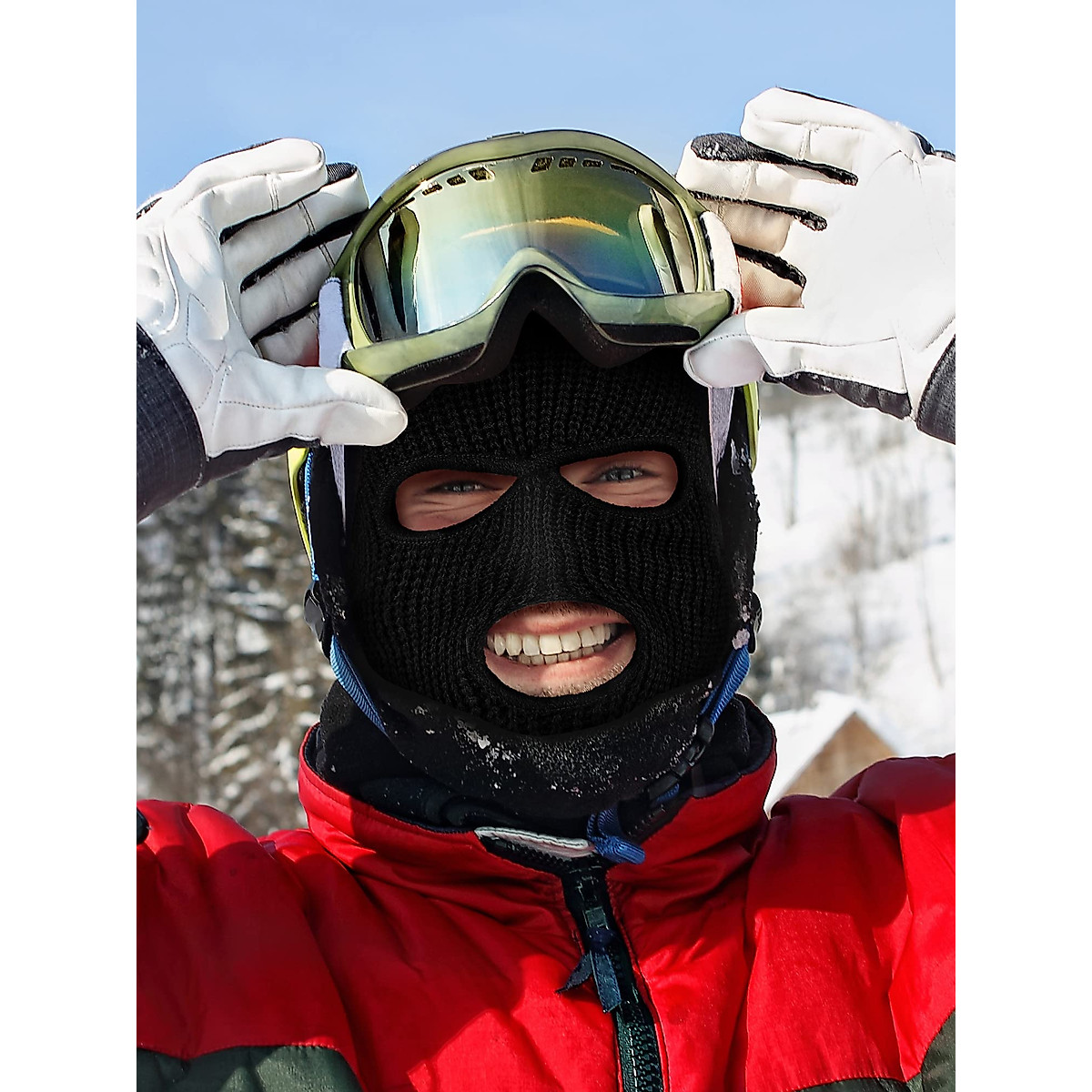 Geyoga 3 Pcs 3 Holes Ski Masks Knitted Full Face Cover Winter Balaclava Ski Mask for Outdoor Sports Men Women(Black, Army Green, Grey)