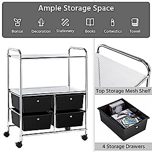 KiLTi Rolling Storage Cart with 4 Drawers & 2 Shelves Storage Trolley On Wheels for Home Office School Salon, Black