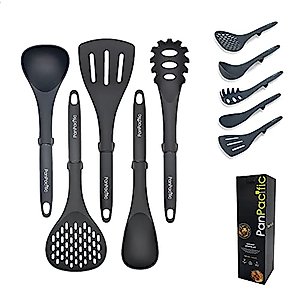 Large Kitchen Utensils for cooking, PanPacific Cooking Utensils Set with Weighted Handle, Non-Stick and Heat Resistant Kitchen Gadgets, Soft Grip Kitchen Tools Sets for Apartment, Dark Grey