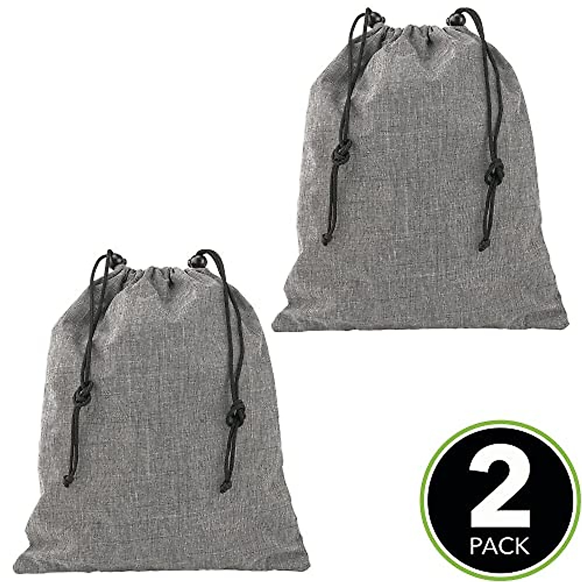 mDesign Portable Large Capacity Travel Bag with Draw String Closure, Water-Resistant for Laundry Room, College Dorm Room, Apartment, Gym, Sporting Events, School, Make-Up, Travel - 2 Pack - Gray