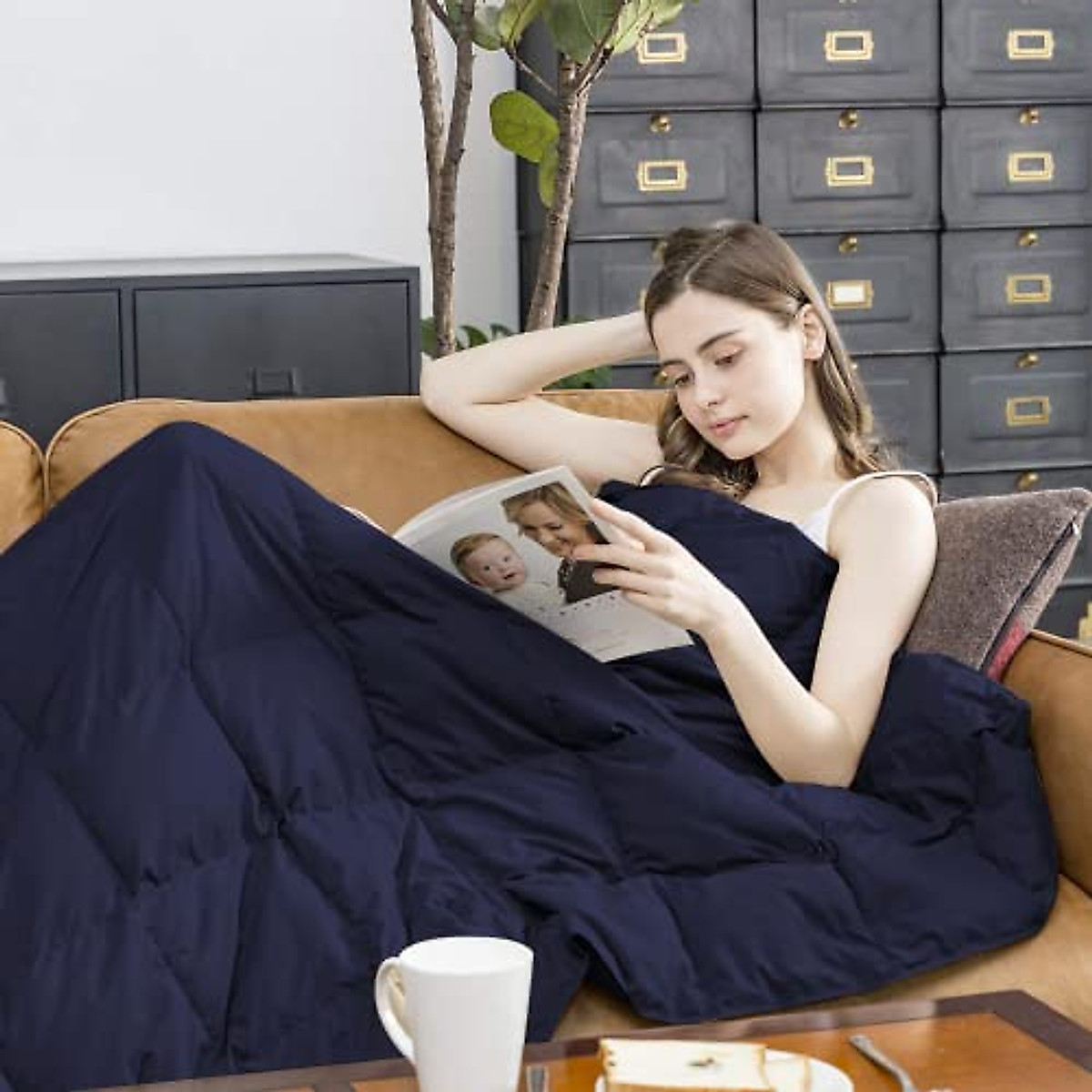 Puredown® Soft Down Throw Blanket Lightweight Packable Couch Throw for Indoor and Outdoor Use, 50"X70", Navy