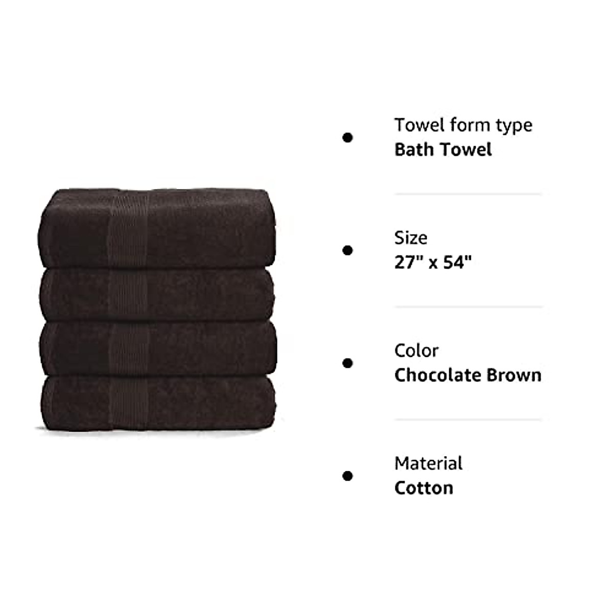 Elvana Home 4 Pack Bath Towel Set 27x54, 100% Ring Spun Cotton, Ultra Soft Highly Absorbent Machine Washable Hotel Spa Quality Bath Towels for Bathroom, 4 Bath Towels Chocolate Brown