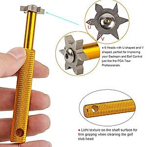 HIFROM Groove Sharpener with 6 Heads - Golf Club Groove Sharpener Re-Grooving Tool and Cleaner Replacement for All Irons Pitching Sand Lob Gap and Approach Wedges and Utility Clubs Gold Color