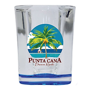 R and R Imports Punta Cana Dominican Republic Souvenir 2.5 Ounce Shot Glass Square PALM blue