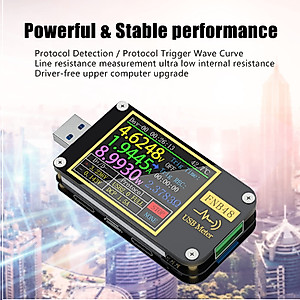 USB Voltage Meter Tester, FNB48 PD Trigger Voltmeter USB 3.0 Voltage and Current Tester DC 4-24V 6.5A USB C Multimeter PPS Fast Charging Protocol Capacity Tester QC2.0 3.0