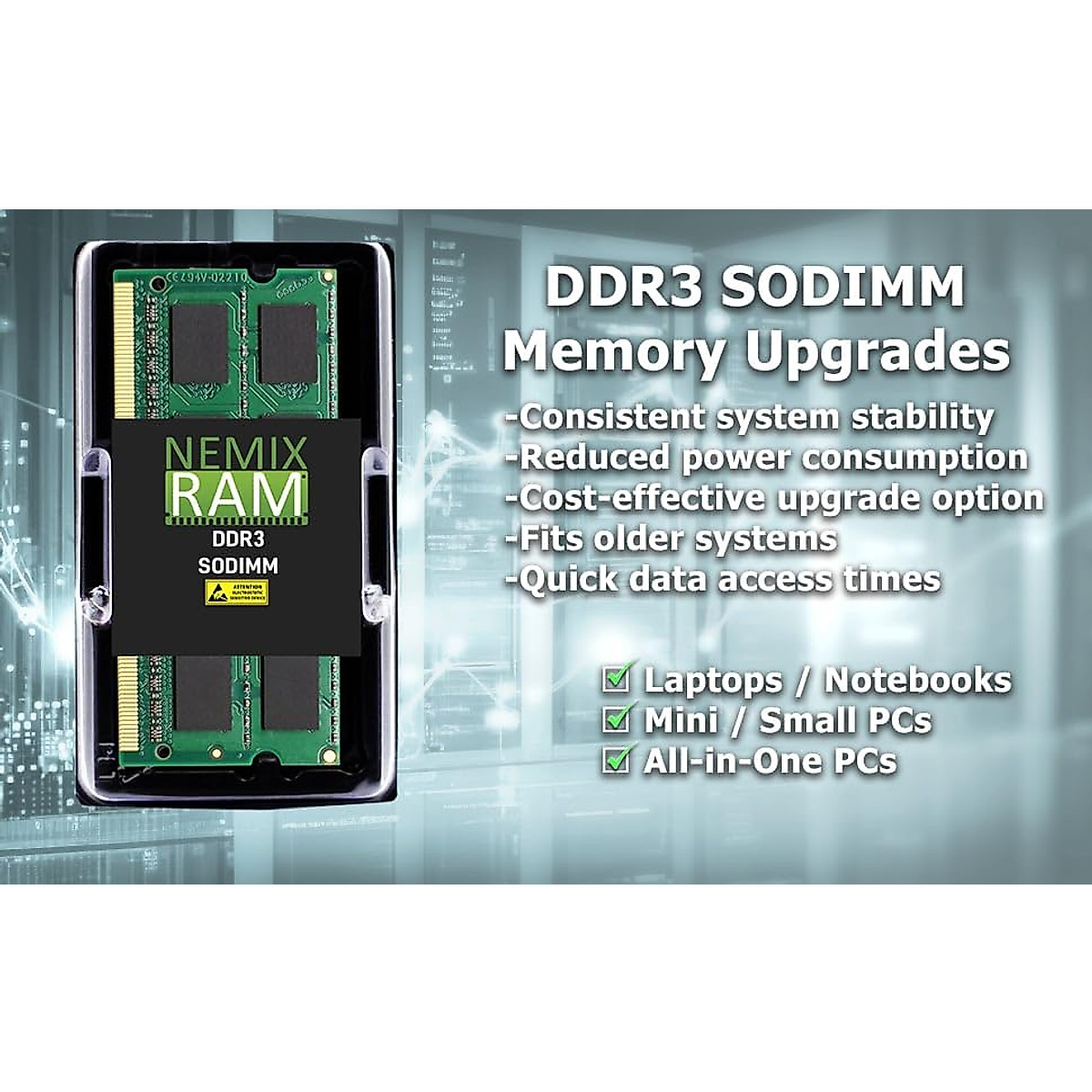 NEMIX RAM 16GB (2X8GB) DDR3 1066MHZ PC3-8500 2Rx8 1.5V 204-PIN Non-ECC SODIMM Laptop PC Memory KIT