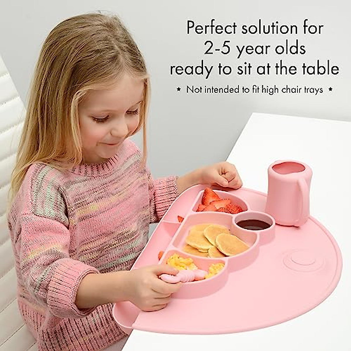 PrimaStella Unbreakable Silicone Platemat - Divided Suction Plate, Placemat and Food Catcher All-in-one (Soft Pink)