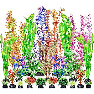 Fishdance Aquarium Plants, Artificial Fish Tank Decorations Decor Plastic Plants Set 23 Pcs