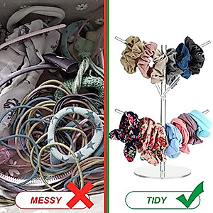 Acrylic Scrunchie Holder Organizer Stand Angled Branches Scrunchie Holder Stand Accessories Jewelry Hair Tie Organizer Storage Holder Bracelet Earrings Holder Y2k Room Decor for Girls Teen (Clear)