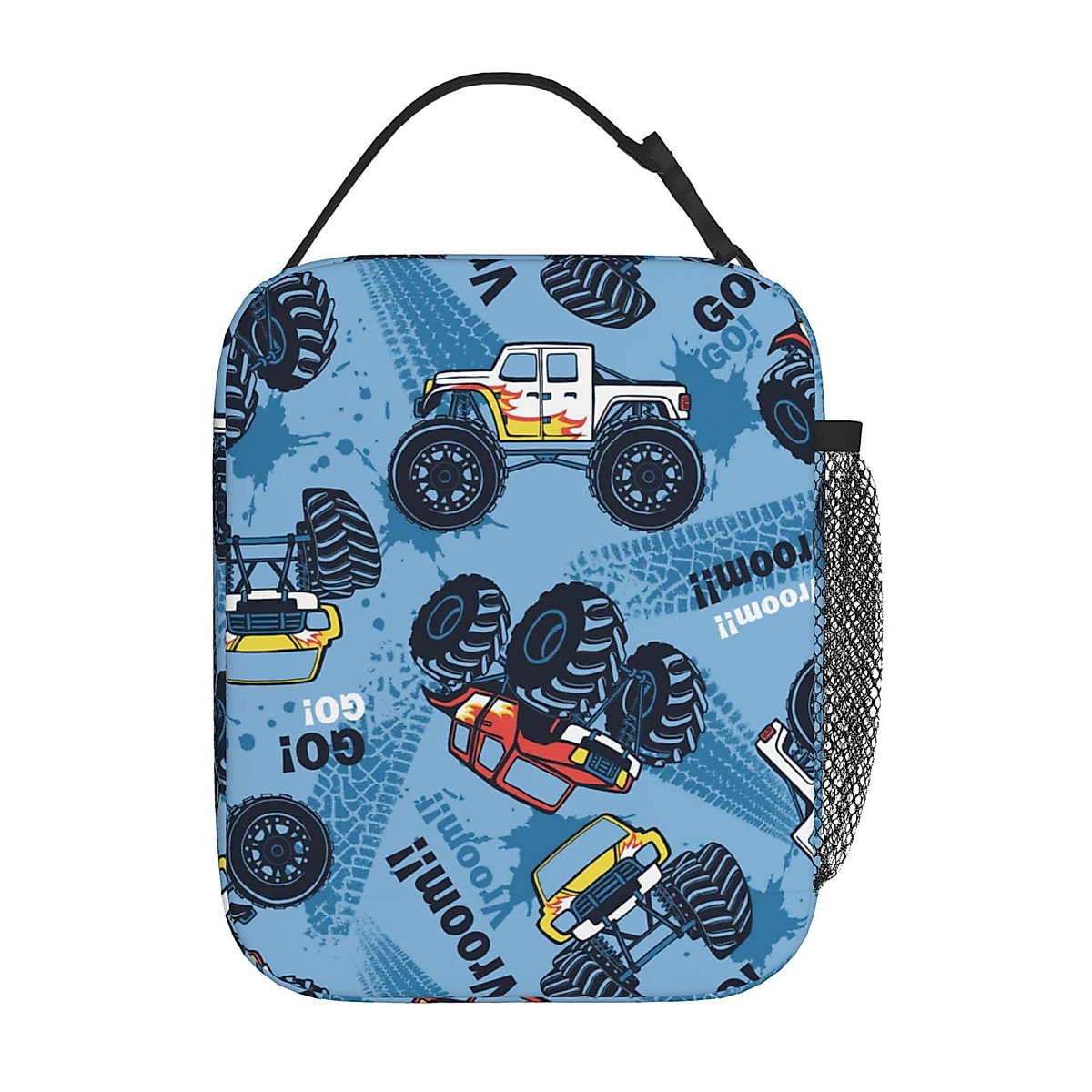 Gbuzozie Monster Truck Cars Pattern Lunch Bag Insulated Portable Reusable Lunch Box With Zipper For Women Men Picnic Beach