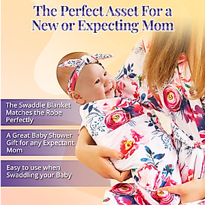 EPORMOT Mommy and Me Robe and Swaddle Set - Maternity Robe & Baby Swaddle Blankets - Matching Maternity Robe and Matching Baby Set - Soft & Comfortable Newborn Swaddle Blanket