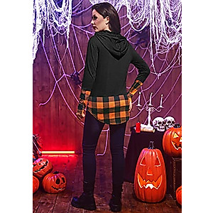 For G and PL Womens Halloween Long Plaid Sleeve Tops Shirts Skeleton Skull Hoodie Sweatshirt Black M
