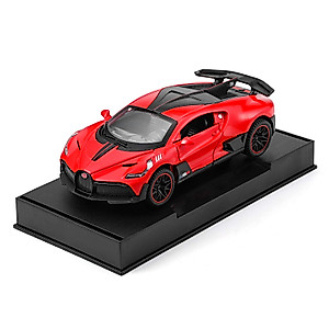 haomsj Bugatti Divo Diecast Metal Model Cars for Boy Toys Age 3-12 Pull Back Vehicles with Music Doors and Hood Can Be Opened(RED)