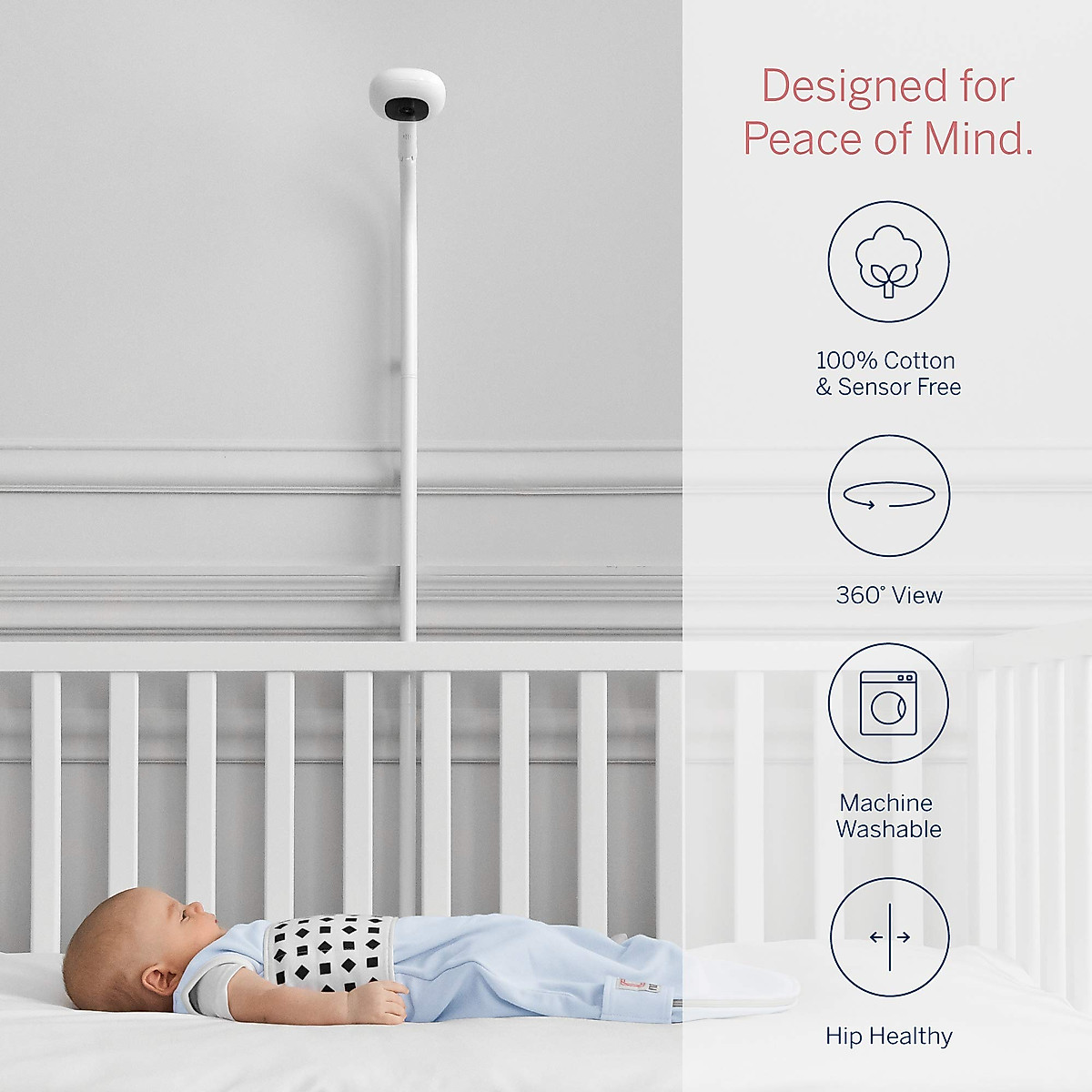 Nanit Breathing Wear Sleeping Bag – 100% Cotton Baby Sleep Sack - Works with Nanit Pro Baby Monitor to Track Breathing Motion Sensor-Free, Real-Time Alerts, Size Large, 12-24 Months, Powder Blue