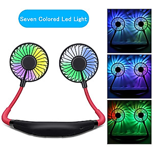 XINBAOHONG Neck Fan, Portable USB Rechargeable LED Fan Headphone Design Hand Free Personal Fan Wearable Cooler Fan with Dual Wind Head for Traveling Outdoor Office (Black)