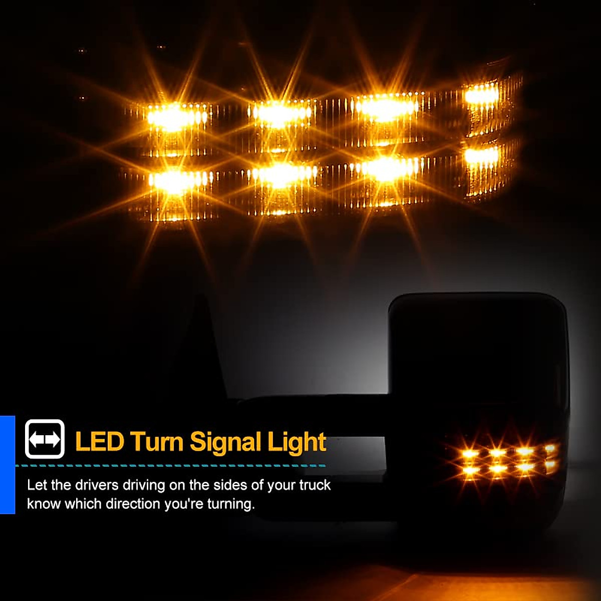 Spec-D Tuning Black Power Heated BSM Tow Mirrors w/Amber LED Signals Compatible with 2007-2021 Toyota Tundra, 2008-2017 Toyota Sequoia