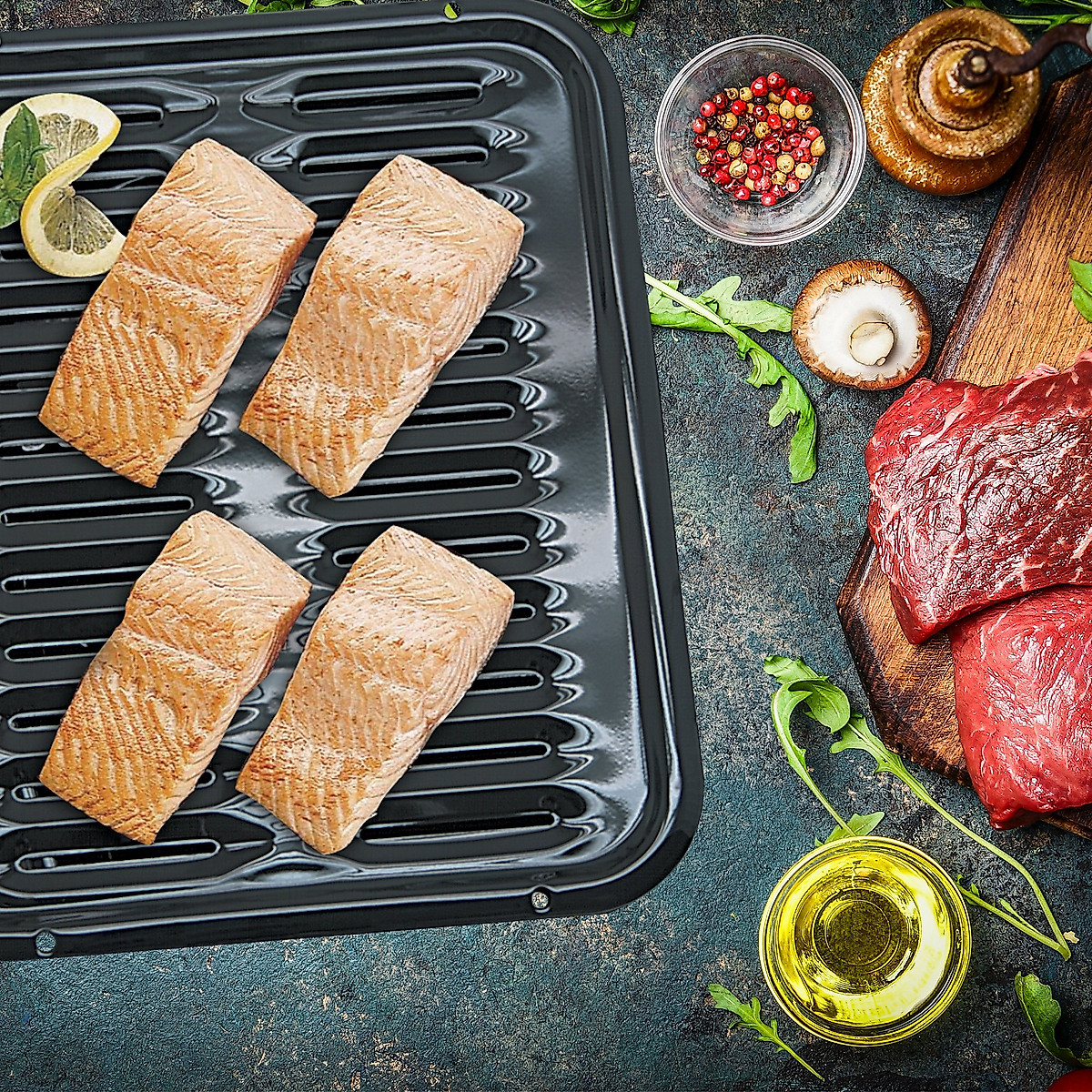 Range Kleen Broiler Pans for Ovens - BP102X 2 Pc Black Porcelain Coated Steel Oven Broiler Pan with Rack 16 x 12.75 x 1.75 Inches (Black)