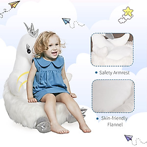 Qaba Stuffed Animal Sofa Armrest Chair Cartoon Storage Bean Bag Chair for Kids with Cute Swan Flannel PP Cotton 22" x 16.5" x 22" White