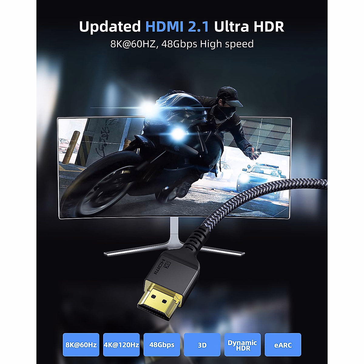 Maxonar HDMI 2.1 Cable 6FT [Certified] Ultra High Speed HDMI Cord, 10K 8K60 4K120Hz 144Hz 48Gbps HDCP 2.2&2.3 eARC HDR Dolby for PlayStation 5/PS5, Xbox Series X, Apple TV 4K, Roku/Samsung/Sony TV