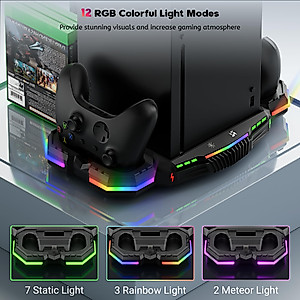 Cooling Fan Charging Stand for Xbox Series X Console and Controller - Vertical Cooler System & Charger Station with 15 RGB Light Modes, 2 Batteries and 3 Holders for Xbox Series X Accessories Storage