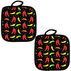 Old Glory Cinco de Mayo Chili Pepper Fiesta Repeat Pattern Pot Holder (Set of 2) Black Standard One Size