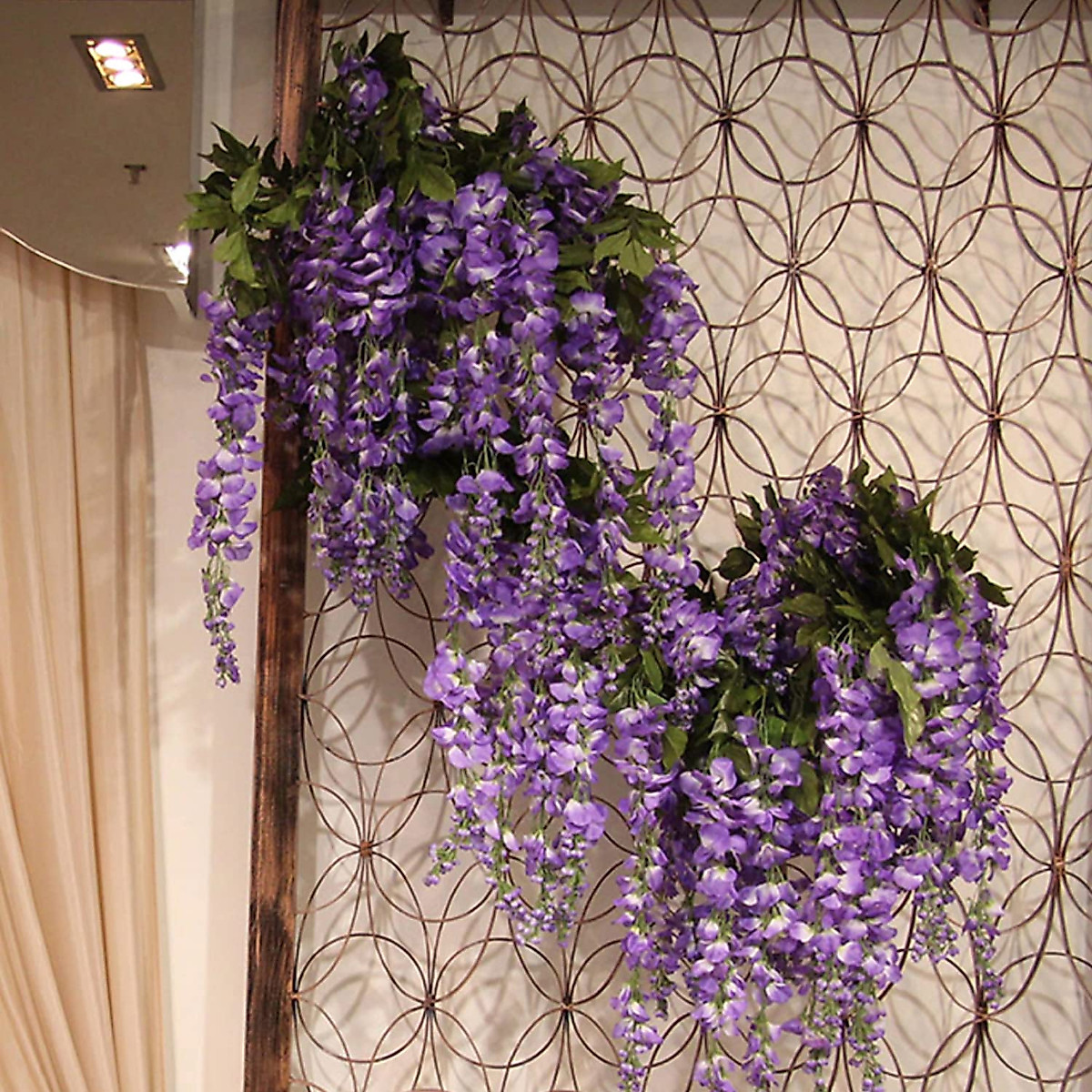 12pcs Artificial Wisteria Flowers 3.6 Feet/Piece Purple Dense Artificial Fake Wisteria Vine Ratta Hanging Garland Silk Flowers String Home Party Wedding Decor（Purple-Dense）