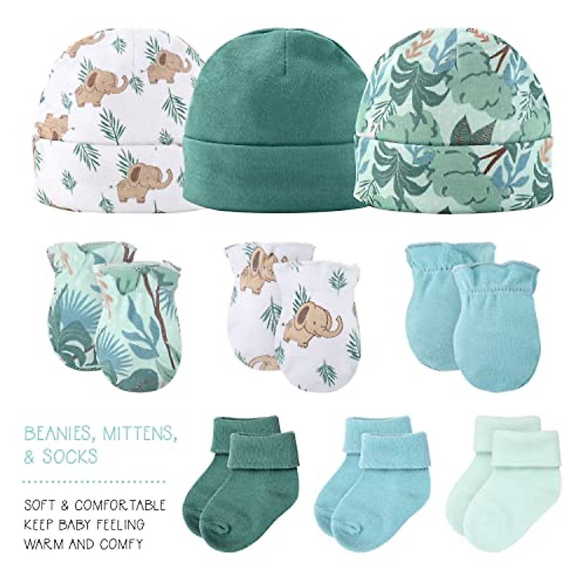 The Peanutshell Newborn Clothes & Accessories Gift Set -16 Piece Layette Set - Wild Jungle - Fits Newborn to 3 Months