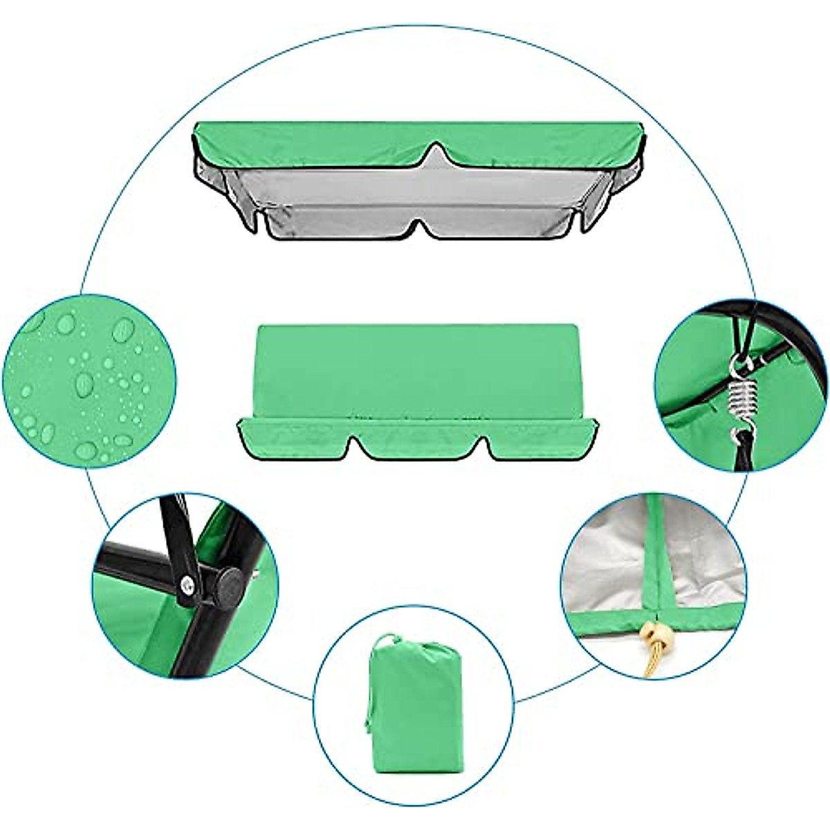 Outdoor Porch Swing Canopy Waterproof Top Cover Set, 2 & 3 Seater Garden Porch Seat Furniture Sun Shade Patio Swing Hammock Top Sunproof Cover for Garden, Poolside, Balcony (Red)