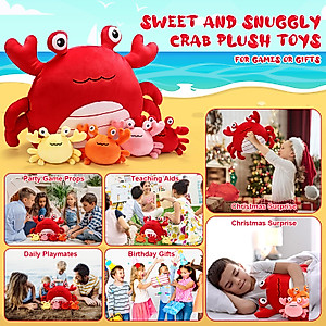 DoubleFill 5 Pcs Crab Plush Toys Set 14 Inch Large Crab Stuffed Animal Plush Pillow with 4 Baby Crab Plushies Birthday Gifts for Girls Boys Under The Sea Ocean Party Favor Decorations