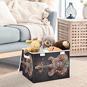 TecEr Guitar-musical Large Fabric Foldable Storage Bins with Lids and Handle, Decorative Storage Box Cube for Shelves Closet Home Bedroom Office
