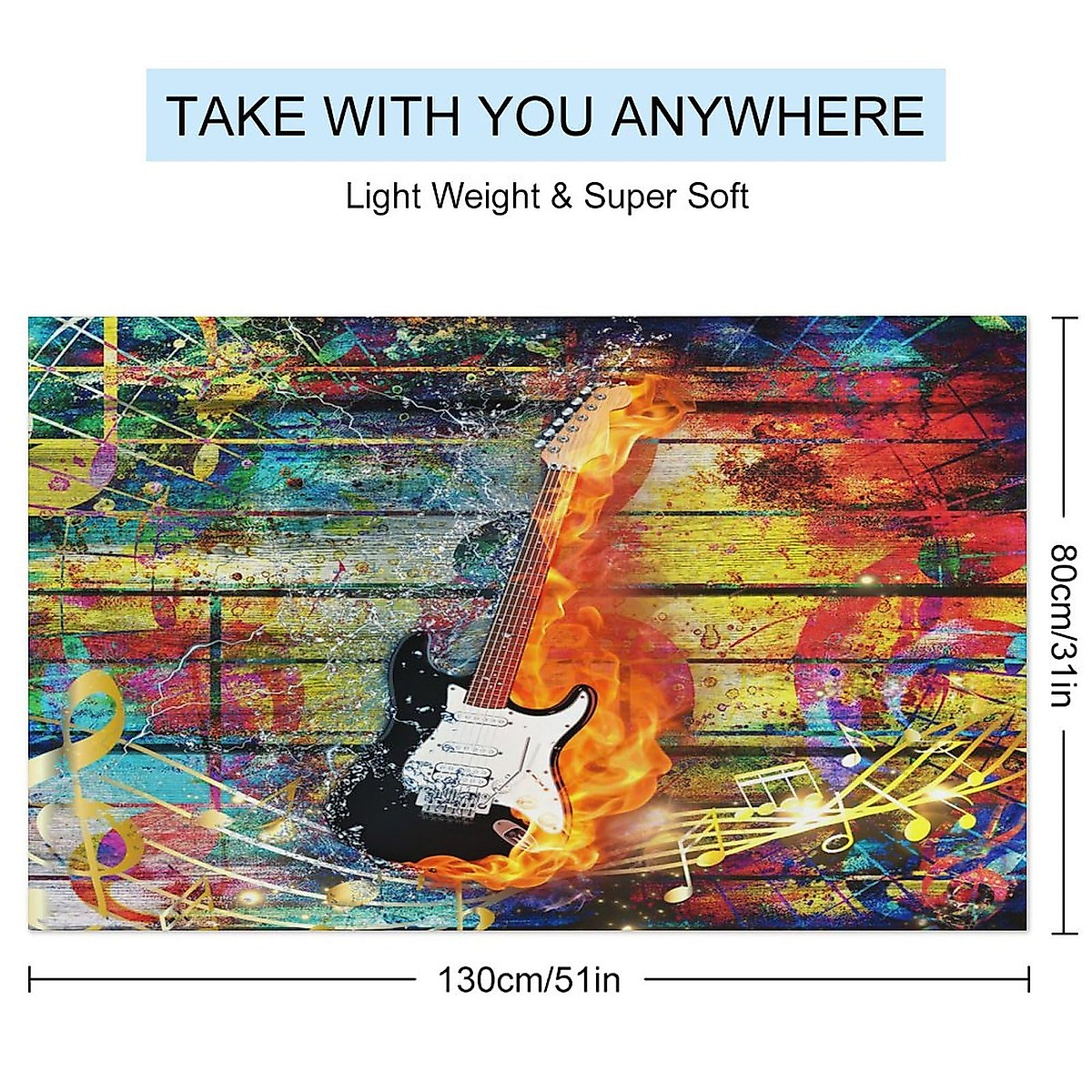 Brebasf Abstract Colorful Guitar Oversized Lightweight,Extra Large Soft Beach Towels Music Note Colorful Woodern Board Jazz Music Sauna Beach Gym,51W x31L